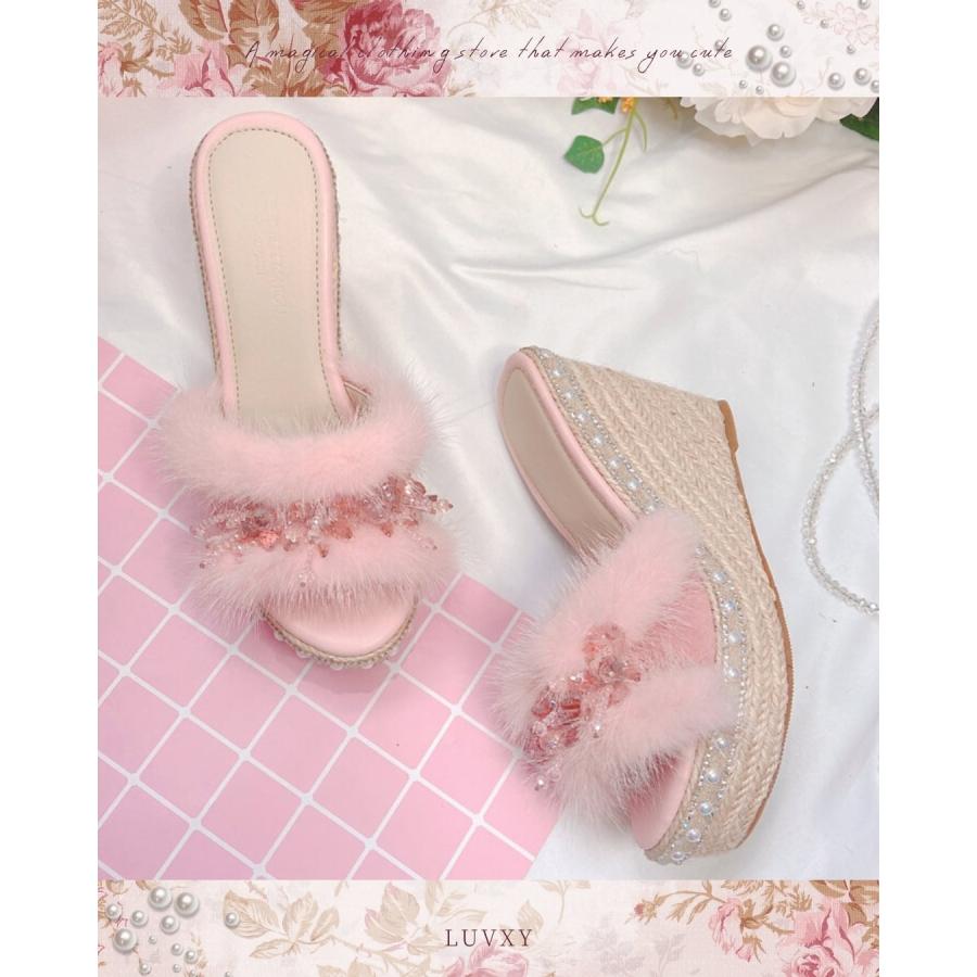 【22.5-24.5cm】デコラシューズピンク fur サンダルB954 : 長楽ストア - 通販 - Yahoo!ショッピング