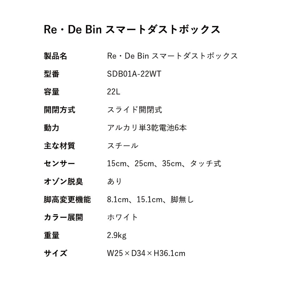 Re・De Bin リデ スマートダストボックス 22L ホワイト SDB01A-22WT ゴミ箱 消臭 除菌 自動開閉 長期稼働 おしゃれ シンプル インテリア 家具 : rede-bin ...
