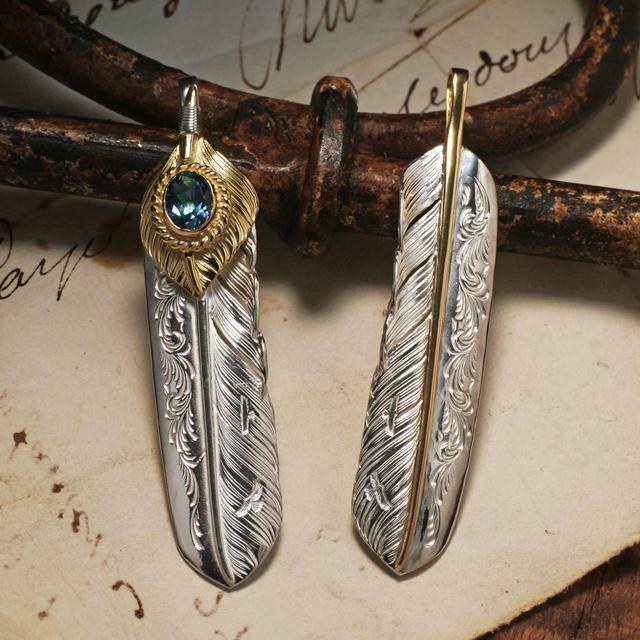 鷲見太郎 Pendant ペンダント】Lアラベスクフライトフェザー&K18 鷲見太郎 Pendant ペンダント】Lアラベスクフライトフェザー&K18
