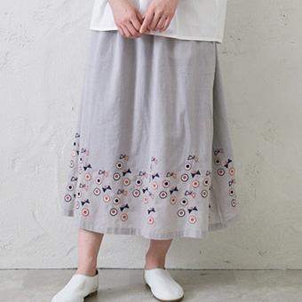 Emago 《40％OFFセール》ロングスカート ロンスカ 体型カバー ギャザー フレア 花 蝶々 ゆったり 北欧 イマゴ Emago ...