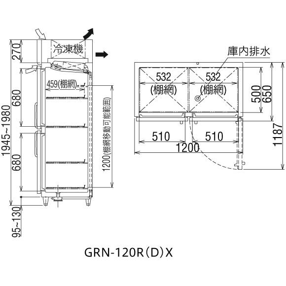フクシマガリレイ GRN-120RX 業務用冷蔵庫 ノンフロンインバーター制御タテ型冷蔵庫 : 厨房センターヤフー店 - 通販 - Yahoo!ショッピング