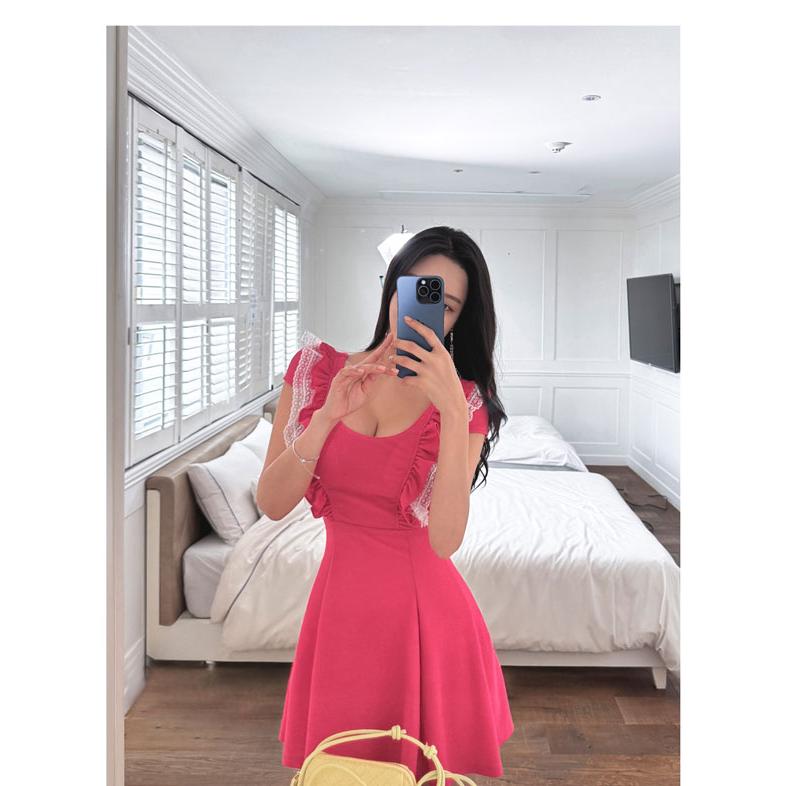 《新作10％OFF 4/17(木) 11:59迄》【全2色】レールフリルフレアミニワンピース ピンク ブラック S/M/L【250408op4】( jmam )(250409 ...