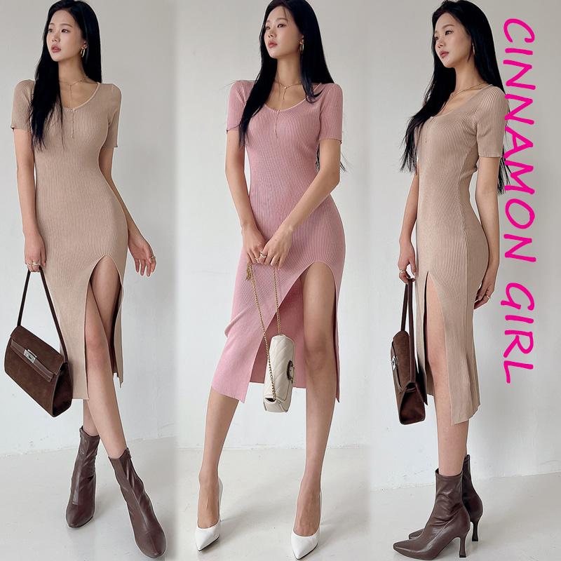 《新作10％OFF 4/15(火) 11:59迄》【全4色】ミディアム丈タイト半袖ワンピース ベージュ ピンク スカイブルー ブラック【midi-250319op】( lam )(250407 ...