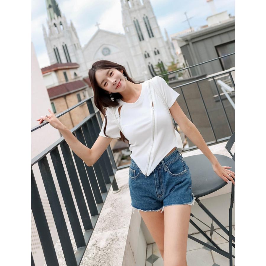 《新作10％OFF 7/22(火) 11:59迄》【全2色】ダブルZIP半袖カットソー アイボリー ブラック【onbal-h25071102top】( mja )(250714 ...