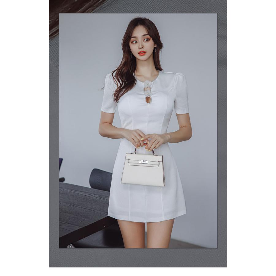 【PREMIUM】【最高級★LUXURY STYLE】【全3色】パフ袖半袖ミニワンピース アイボリー イエロー ブラック S/M/L ...