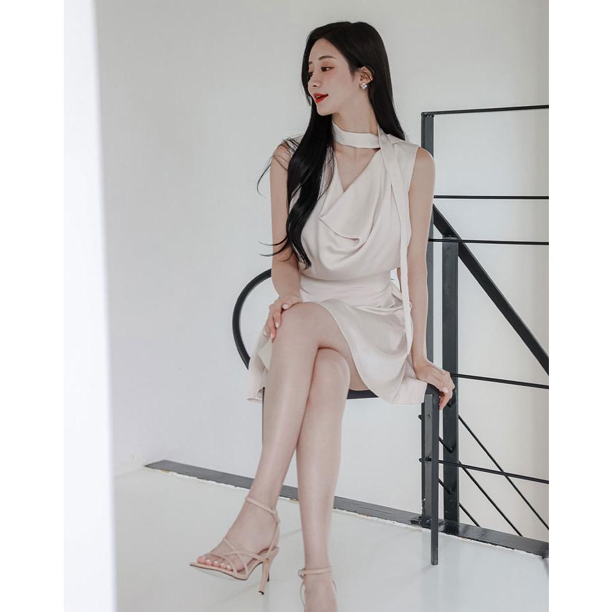 【PREMIUM】【最高級★LUXURY STYLE】【タイセット】ドレープAラインミニワンピース ベージュ スカイブルー ブラック 【yor-n915op】( vdh )(240709 ...