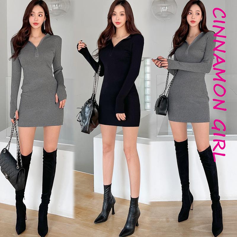 【全2色】ZIPタイトミニワンピース グレー ブラック【zipper-1219aop】( lam )(231225 : CINNAMON ...