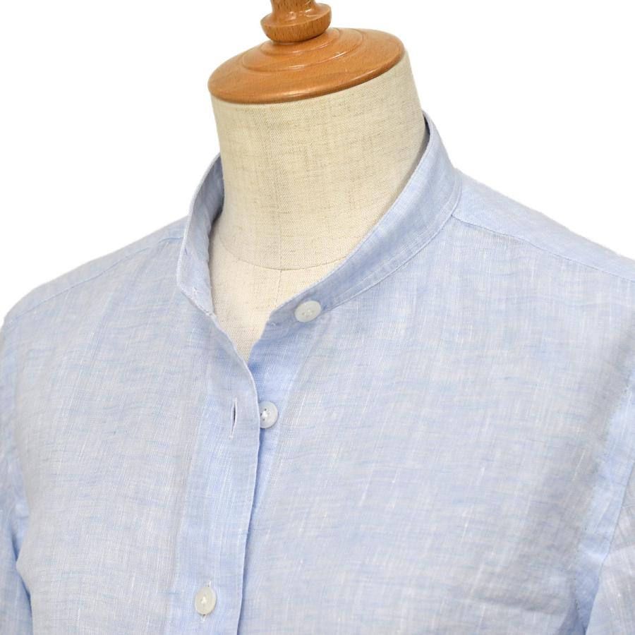 Finamore Finamore【フィナモレ】リネンバンドカラーシャツ 046117 C0649 06 ZOE PENNY リネン ブルー ...