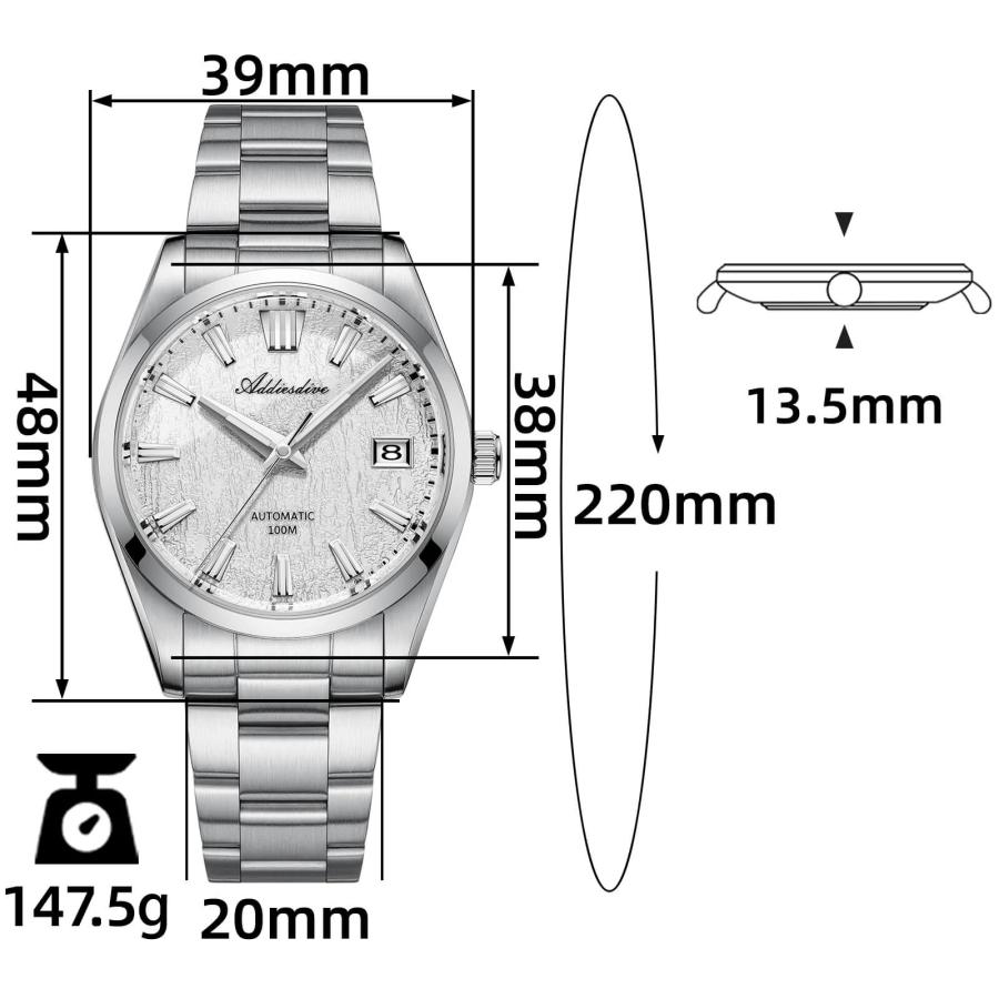 自動巻き腕時計 メンズ 40代 50代 オマージュウォッチ 機械式 手巻き付き 防水 39mm ADDIESDIVE AD2075 : 腕時計 ...