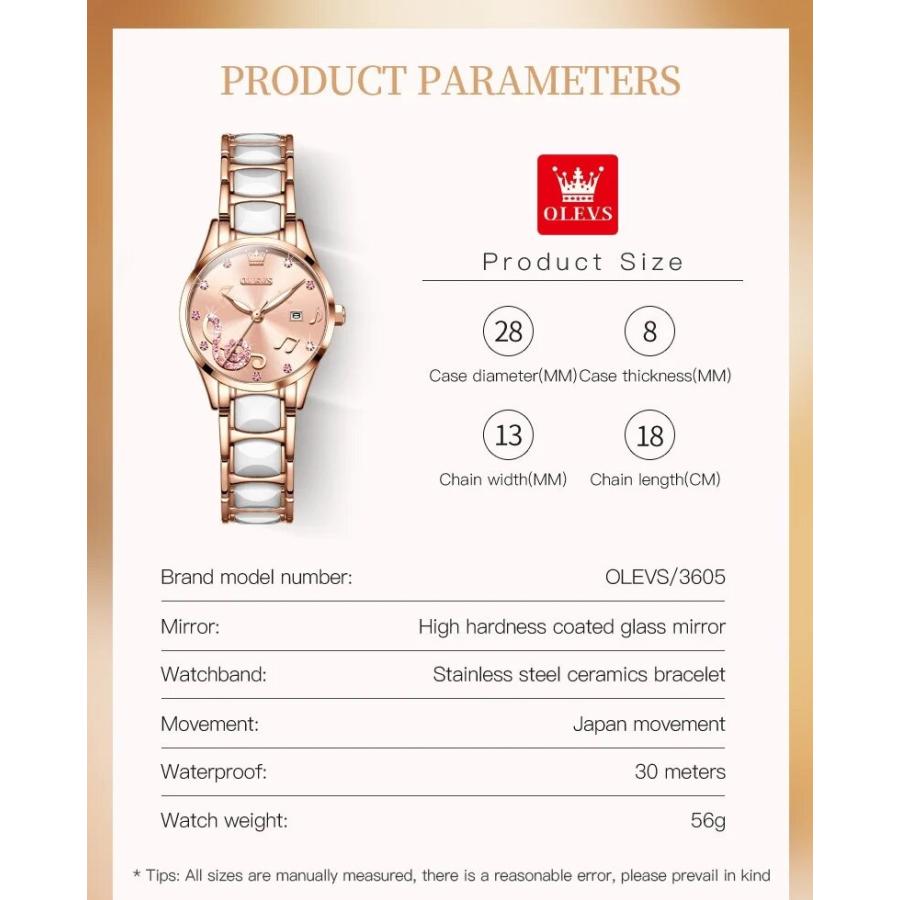 腕時計 レディース 20代 30代 40代 OLEVS クォーツ 音符 ト音記号 日付表示 3605 : 腕時計のシルクロ - 通販 - Yahoo!ショッピング