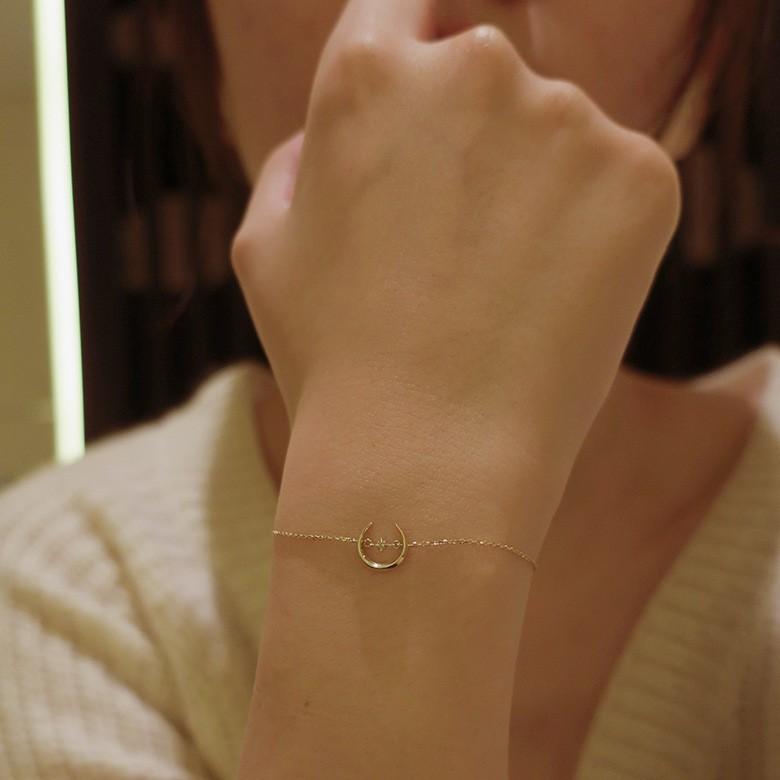 S925 14kgp 繊細 三日月と星 八芒星 ブレスレット 金属アレルギー対応 つけっぱなし ギフト 職場アクセサリー プレゼント 妻 彼女 娘 母 ご褒美 レディース ...