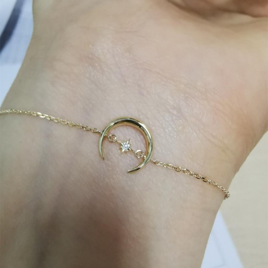 S925 14kgp 繊細 三日月と星 八芒星 ブレスレット 金属アレルギー対応 つけっぱなし ギフト 職場アクセサリー プレゼント 妻 彼女 娘 母 ご褒美 レディース ...