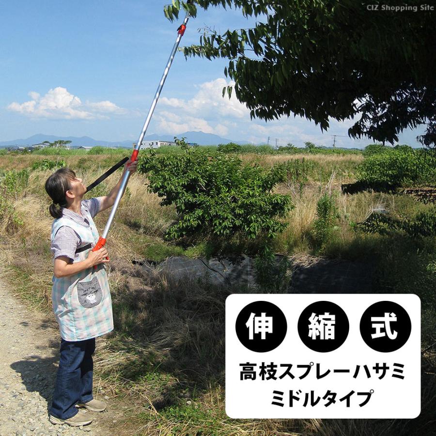 高枝切りバサミ 伸縮式 1.4〜2.2m 高枝スプレー器 ミドルタイプ スプレー缶延長棒 高所 収穫作業 害虫駆除 のこぎり 幸輝 KC-4306 (メーカー直送) : シズ ショッピング ...