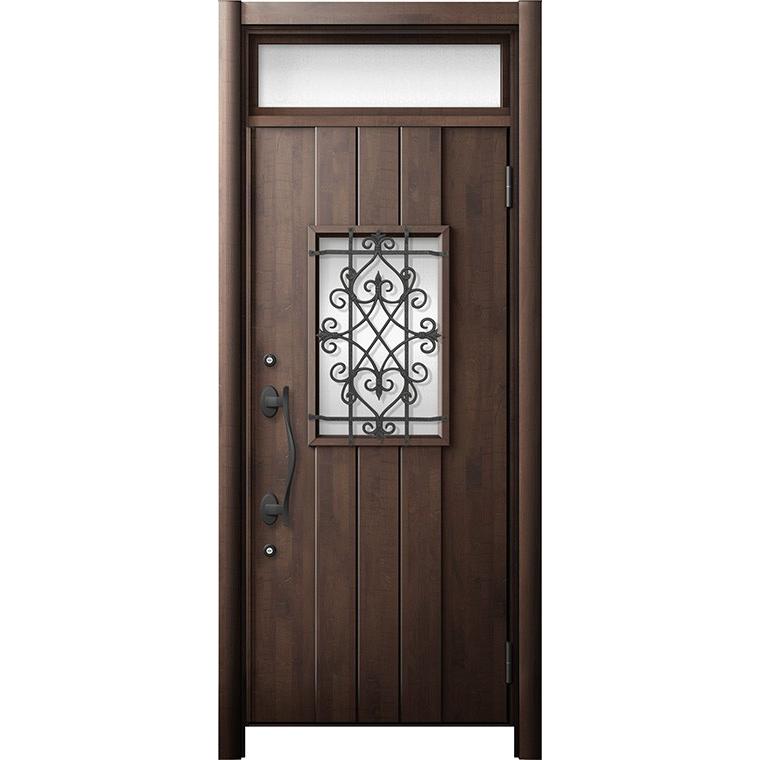 LIXIL リシェント 玄関ドア3 断熱仕様 / 非防火 K2 D41型 木目調 片開きランマ付 特注サイズ W：877〜977mm × H：1,974〜2,600mm カバー工法 ...