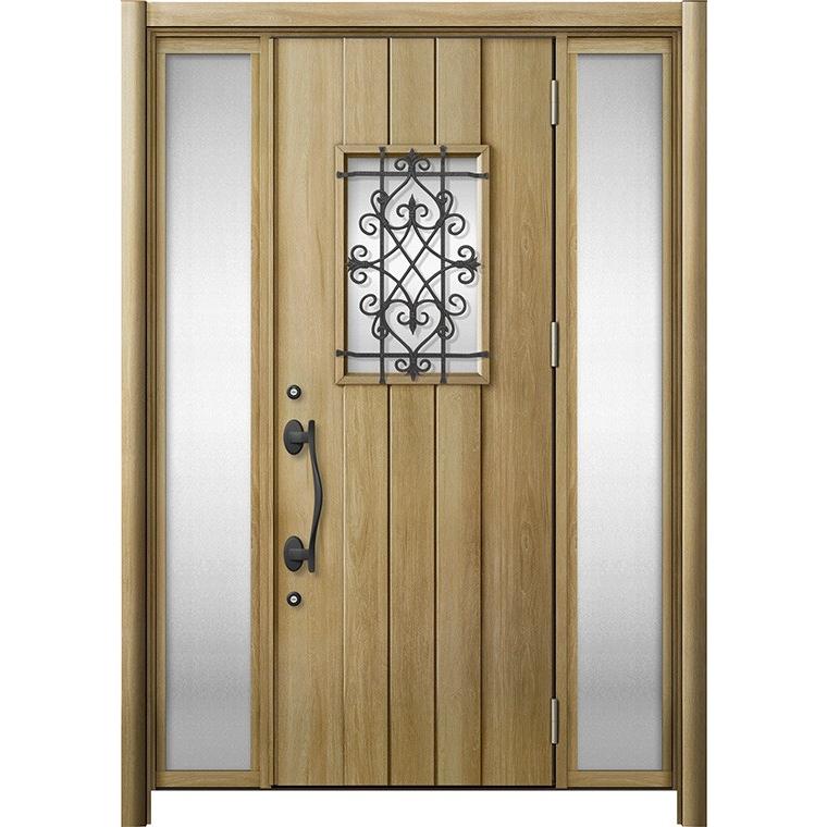 LIXIL リシェント 玄関ドア3 断熱仕様 / 非防火 K4 D41型 木目調 両袖 特注サイズ W：1,193〜1,695mm × H：1,739〜2,439mm カバー工法 TOSTEM ...