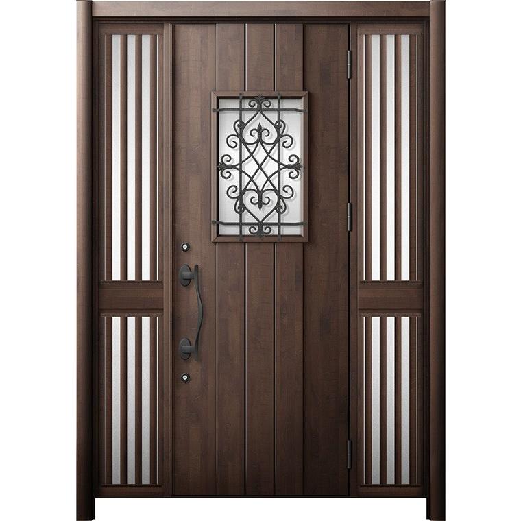 LIXIL リシェント 玄関ドア3 断熱仕様 / 非防火 K4 D41型 木目調 両袖飾り 中桟付ポスト無 特注サイズ W：1,309〜1,695mm × H：1,739〜2,439mm ...