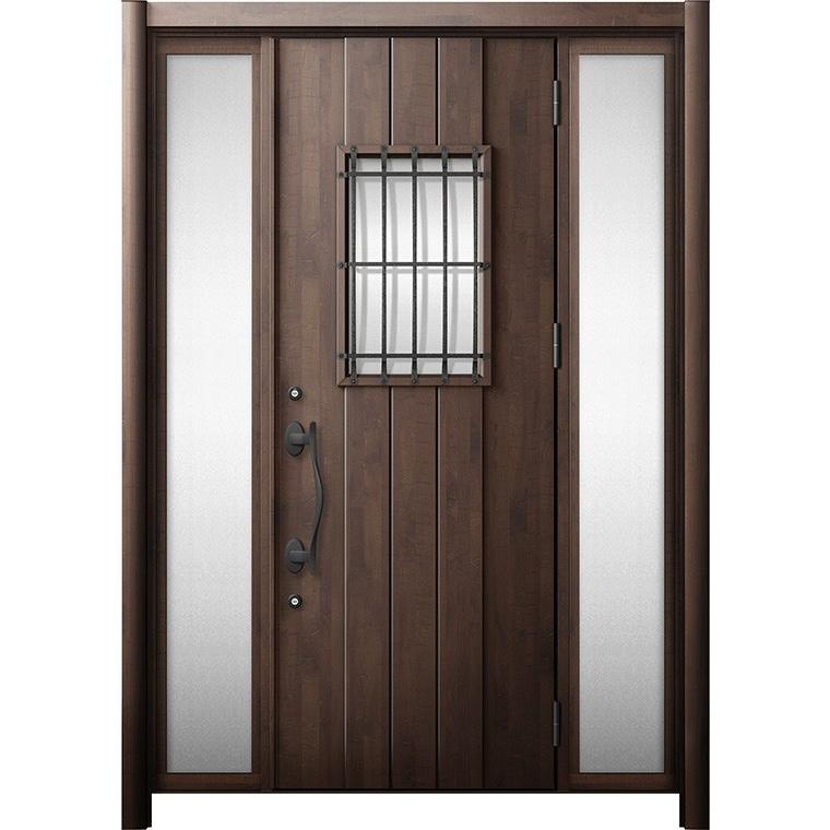 LIXIL リシェント 玄関ドア3 断熱仕様 / 非防火 K2 D44型 木目調 両袖 特注サイズ W：1,193〜1,695mm × H：1,739〜2,439mm カバー工法 TOSTEM ...