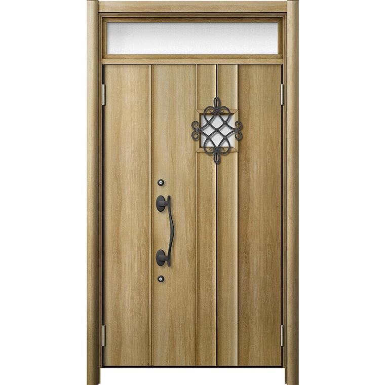 LIXIL リシェント 玄関ドア3 断熱仕様 / 非防火 K2 D77型 木目調 親子ランマ付 特注サイズ W：928〜1,480mm × H：1,974〜2,600mm カバー工法 ...