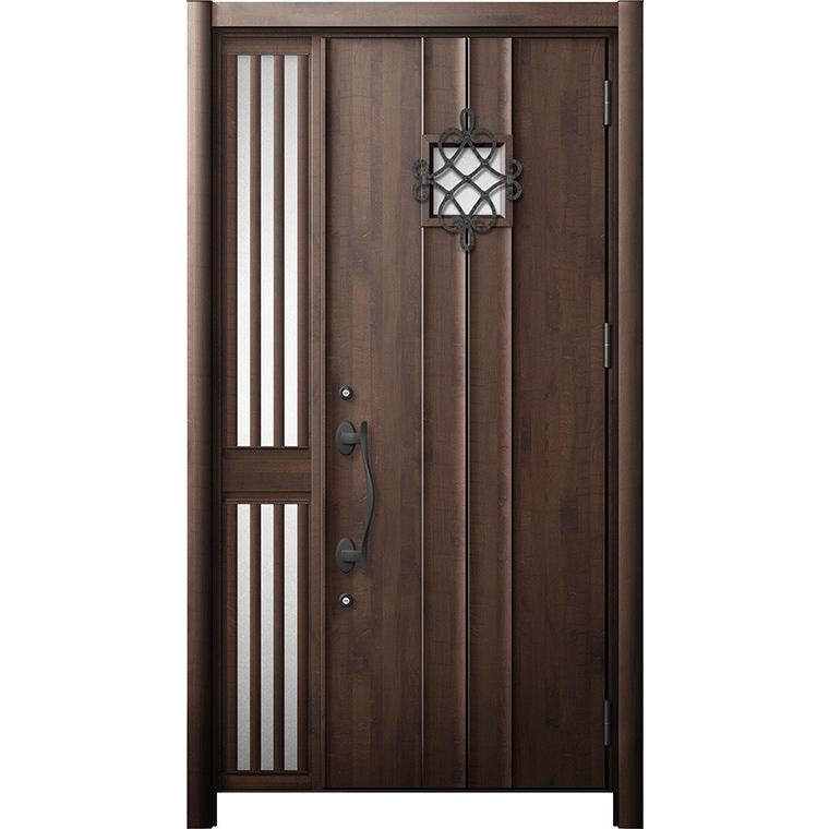 LIXIL リシェント 玄関ドア3 断熱仕様 / 非防火 K4 D77型 木目調 片袖飾り 中桟付ポスト無し 特注サイズ W：930〜1,336mm × H：1,739〜2,439mm カバー ...