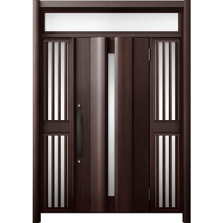 LIXIL リシェント 玄関ドア3 断熱仕様 / 非防火 K4 G12型 木目調 両袖飾りランマ付中桟付ポスト無 特注寸法 W：1,196〜1,695mm × H：1,974〜2,600mm ...