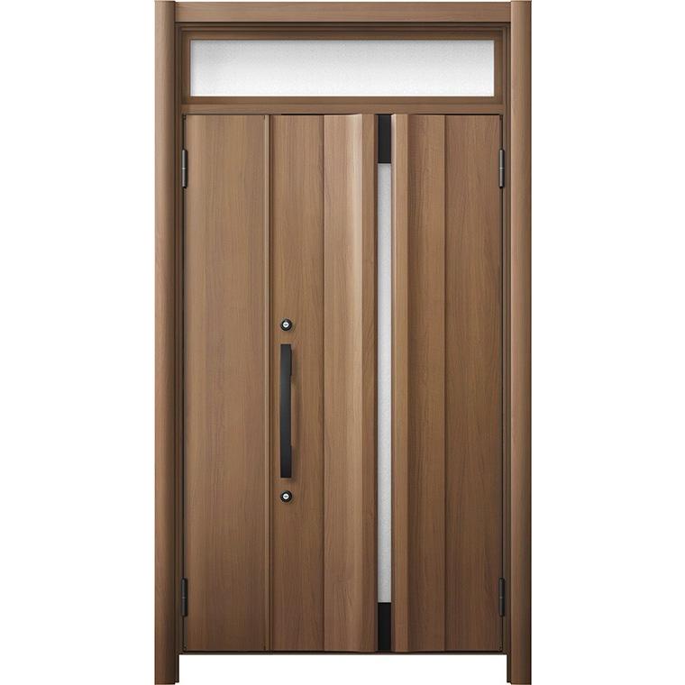 LIXIL リシェント 玄関ドア3 断熱仕様 / 非防火 K4 G13型 木目調 親子ランマ付 特注サイズ W：978〜1,480mm × H：1,974〜2,600mm カバー工法 ...