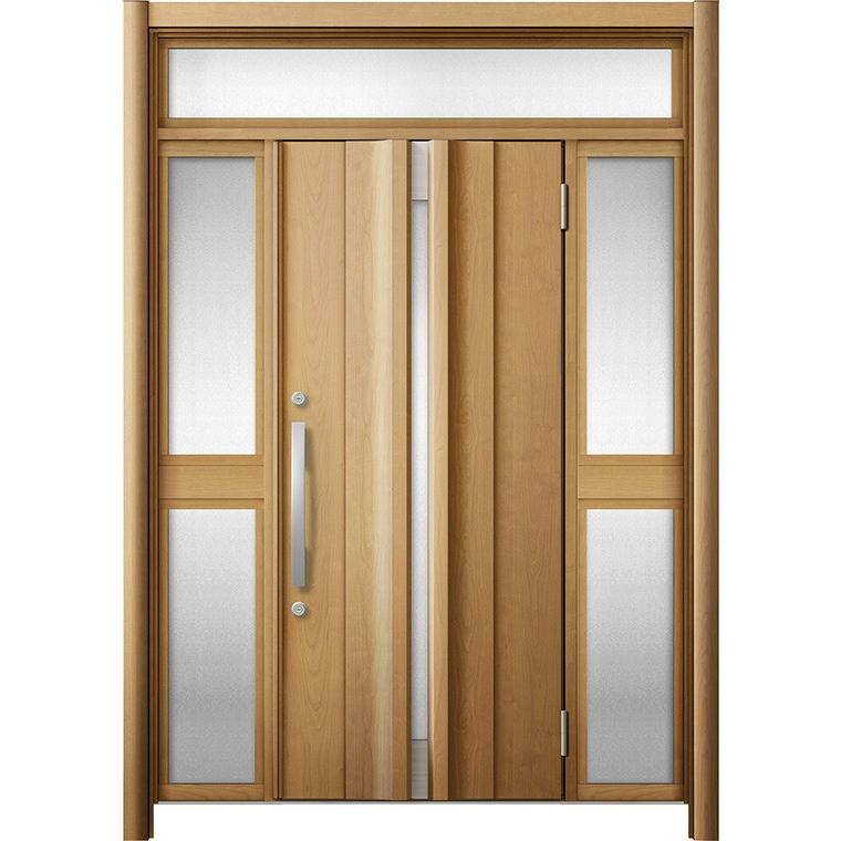 LIXIL リシェント 玄関ドア3 断熱仕様 / 非防火 K4 G13型 木目調 両袖ランマ付中桟付ポスト無 特注サイズ W：1,080〜1,695mm × H：1,974〜2,600mm ...