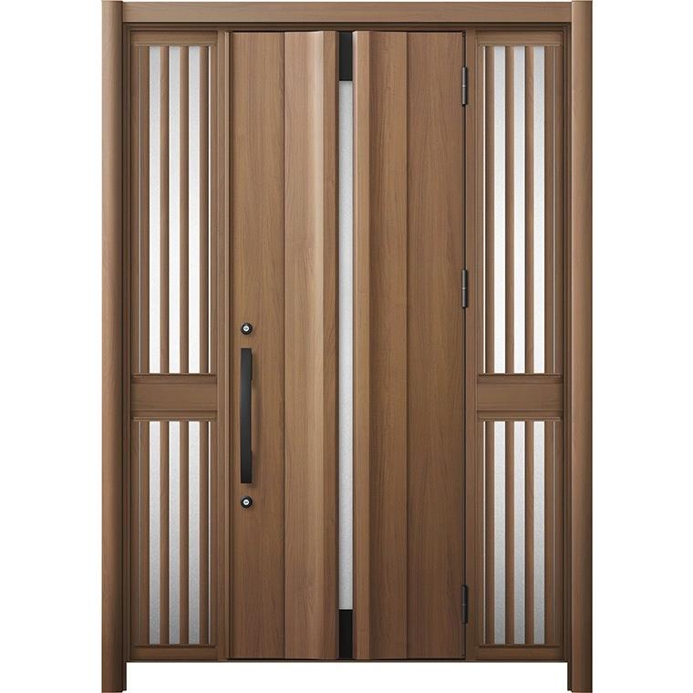 LIXIL リシェント 玄関ドア3 断熱仕様 / 非防火 K4 G13型 木目調 両袖飾り 中桟付ポスト無 特注サイズ W：1,196〜1,695mm × H：1,739〜2,439mm ...