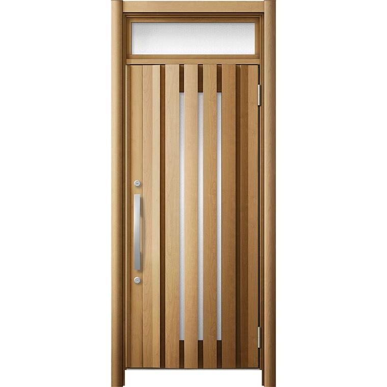 LIXIL リシェント 玄関ドア3 断熱仕様 / 非防火 K4 G14型 木目調 片開きランマ付 特注サイズ W：928〜928mm × H：1,974〜2,600mm カバー工法 ...