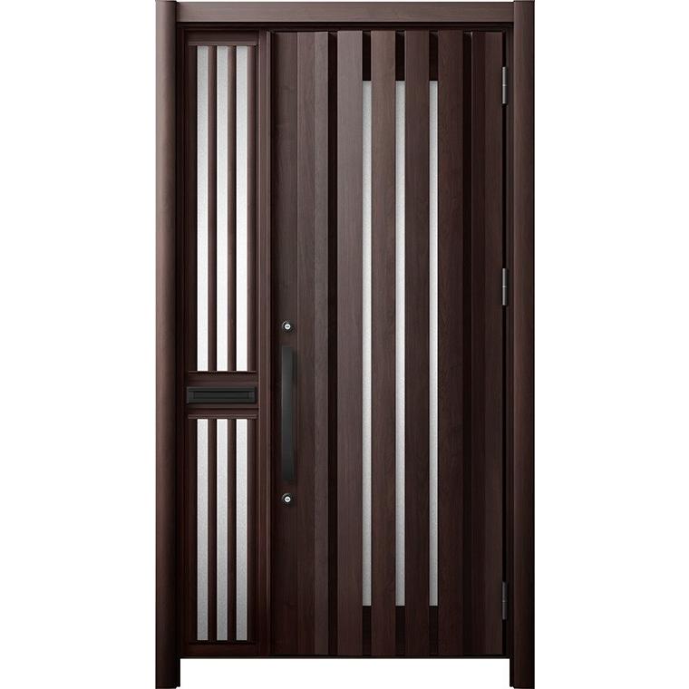 LIXIL リシェント 玄関ドア3 断熱仕様 / 非防火 K4 G14型 木目調 片袖飾り 中桟付ポスト付 特注サイズ W：1,227〜1,336mm × H：1,739〜2,439mm ...