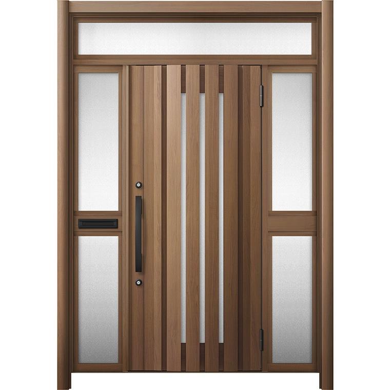 LIXIL リシェント 玄関ドア3 断熱仕様 / 非防火 K4 G14型 木目調 両袖ランマ付中桟付ポスト付 特注サイズ W：1,526〜1,695mm × H：1,974〜2,600mm ...