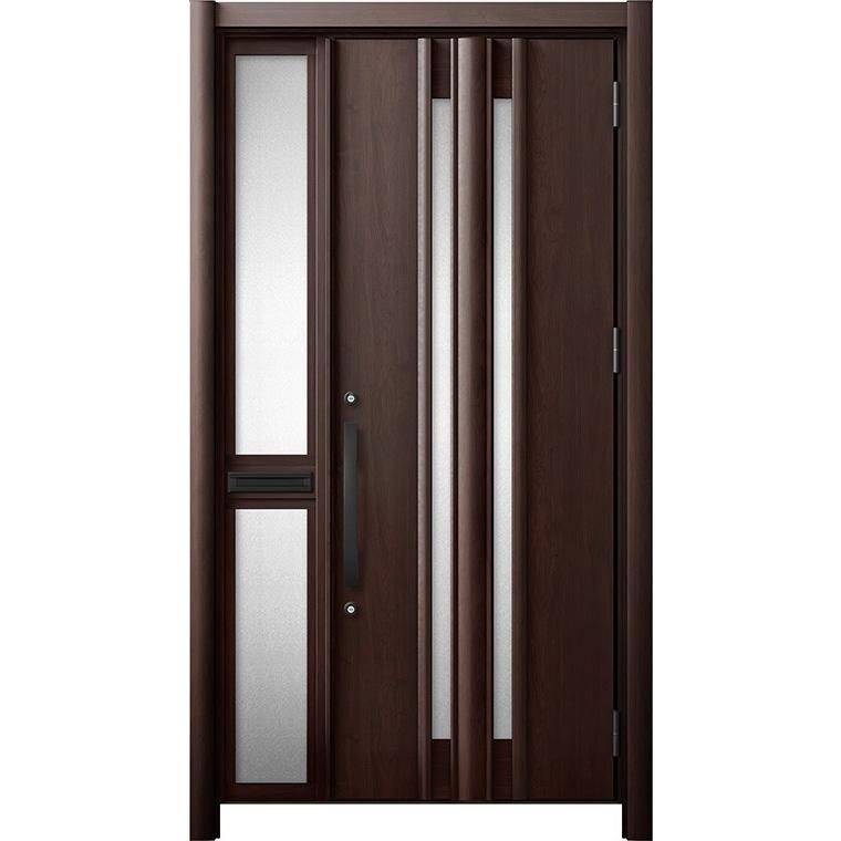 LIXIL リシェント 玄関ドア3 断熱仕様 / 非防火 K4 G15型 木目調 片袖 中桟付ポスト付 特注サイズ W：1,013〜1,336mm × H：1,739〜2,439mm カバー ...