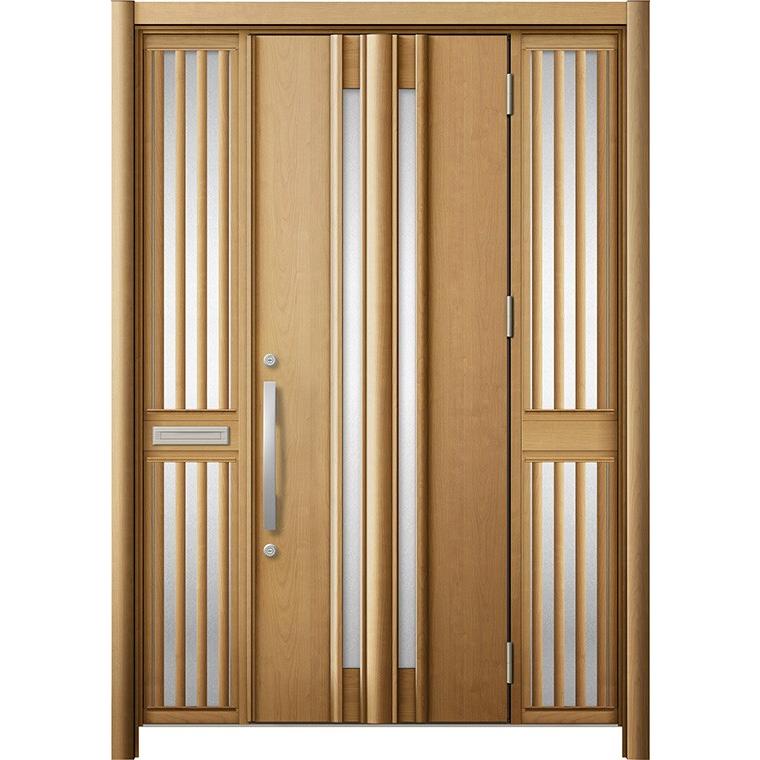 LIXIL リシェント 玄関ドア3 断熱仕様 / 非防火 K4 G15型 木目調 両袖飾り 中桟付ポスト付 特注サイズ W：1,312〜1,695mm × H：1,739〜2,439mm ...