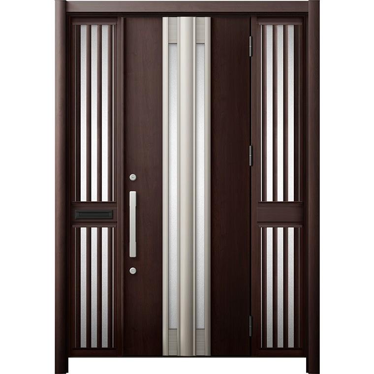 LIXIL リシェント 玄関ドア3 断熱仕様 / 非防火 K2 G77型 木目調 両袖飾り 中桟付ポスト付 特注サイズ W：1,312〜1,695mm × H：1,739〜2,439mm ...