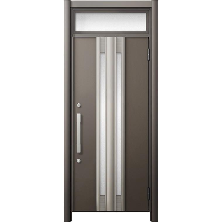 LIXIL リシェント 玄関ドア3 断熱仕様 / 非防火 K4 G77型 アルミ色 片開きランマ付 特注サイズ W：714〜977mm × H：1,974〜2,600mm カバー工法 ...