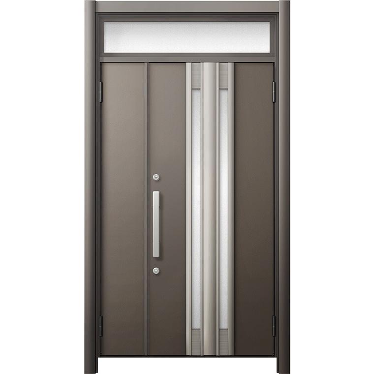 LIXIL リシェント 玄関ドア3 断熱仕様 / 非防火 K4 G77型 アルミ色 親子ランマ付 特注サイズ W：928〜1,480mm × H：1,974〜2,600mm カバー工法 ...