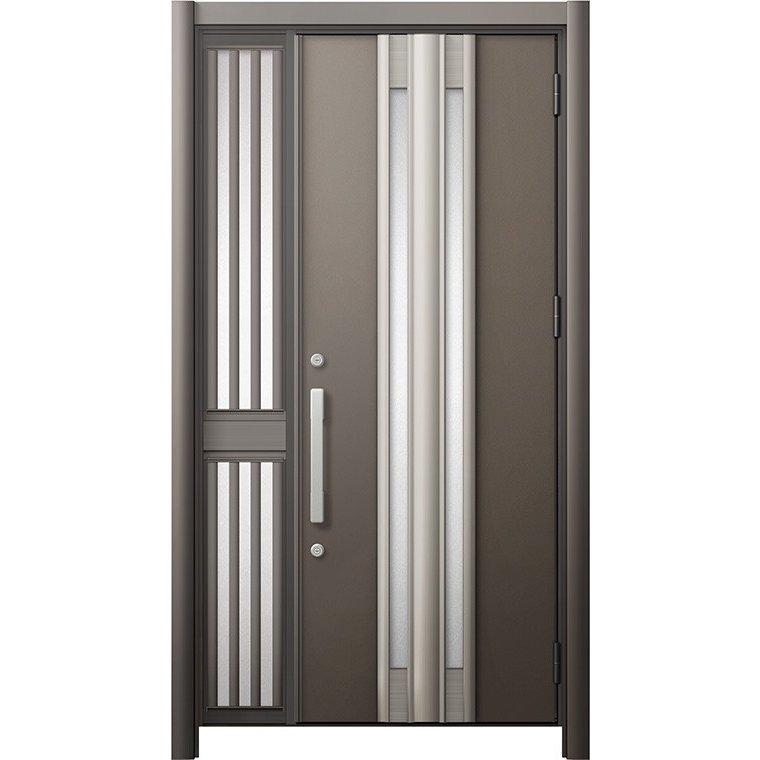 LIXIL リシェント 玄関ドア3 断熱仕様 / 非防火 K4 G77型 アルミ色 片袖飾り 中桟付ポスト無し 特注サイズ W：930〜1,336mm × H：1,739〜2,439mm ...
