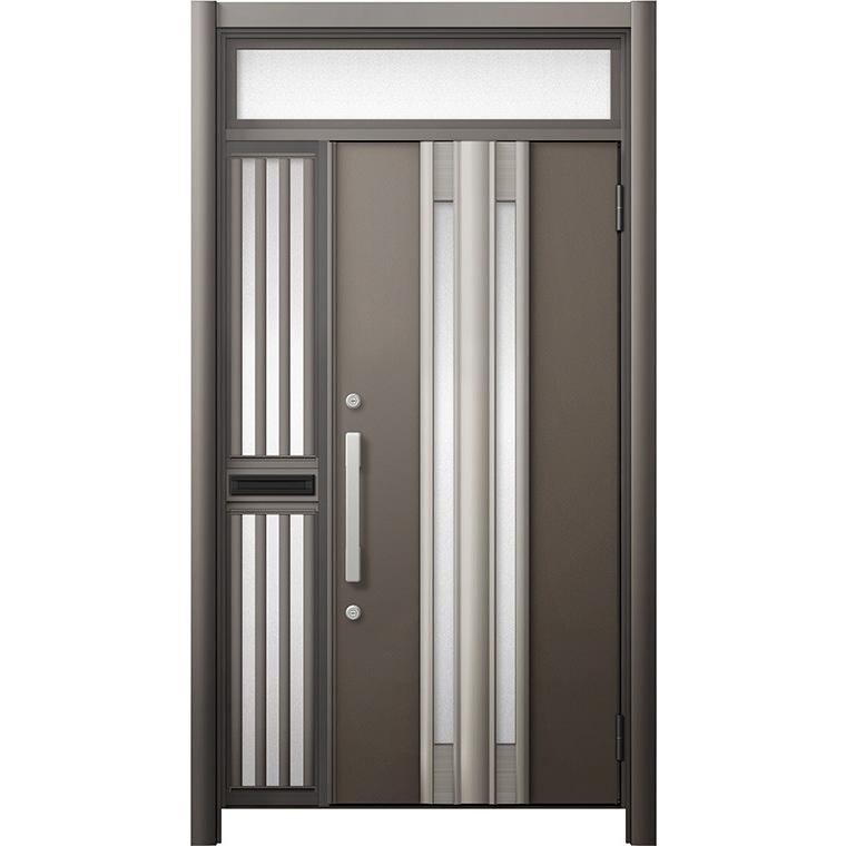 LIXIL リシェント 玄関ドア3 断熱仕様 / 非防火 K4 G77型 アルミ色 片袖飾りランマ付中桟付ポスト付 特注寸法 W：1,013〜1,446mm × H：1,974〜2,600mm ...