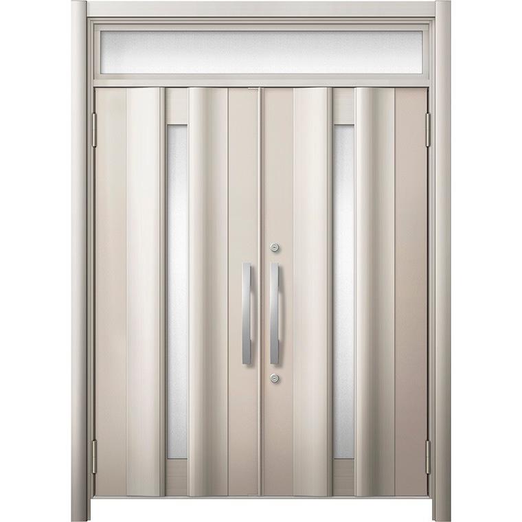 LIXIL リシェント 玄関ドア3 高断熱仕様 / 非防火 12N型 アルミ色 両開きランマ付き 特注サイズ W：1,586〜1,828mm × H：2,076〜2,600mm カバー工法 ...