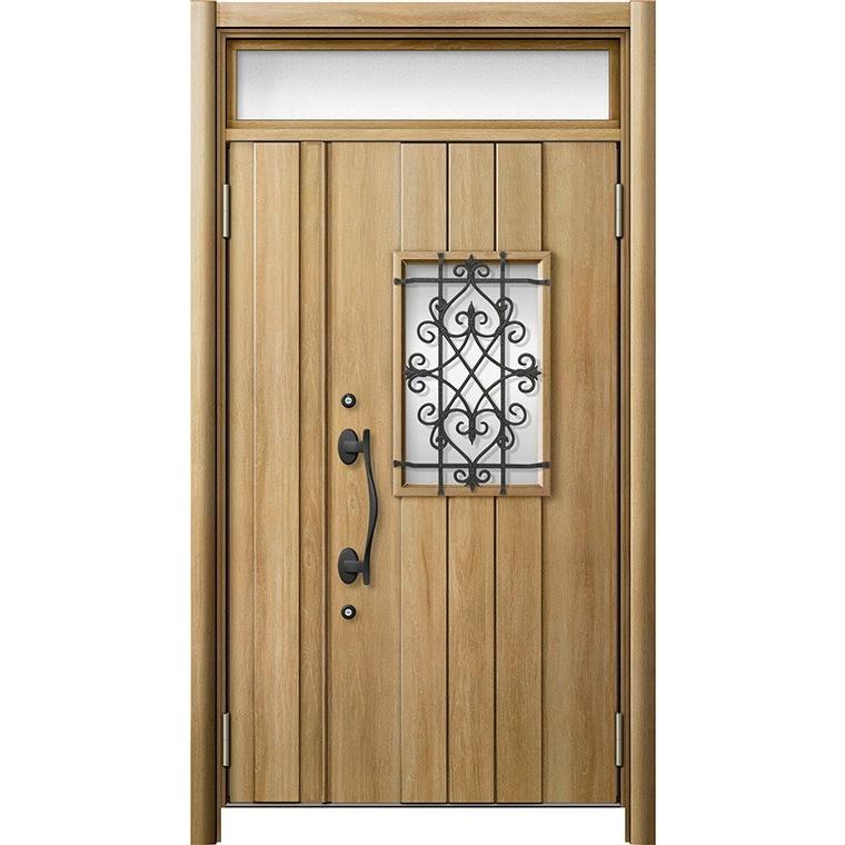 LIXIL リシェント 玄関ドア3 高断熱仕様 / 非防火 41N型 木目調 親子ランマ付き 特注サイズ W：1,153〜1,361mm × H：2,076〜2,600mm カバー工法 ...