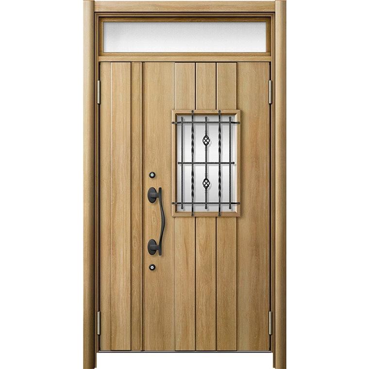 LIXIL リシェント 玄関ドア3 高断熱仕様 / 非防火 43N型 木目調 親子ランマ付き 特注サイズ W：1,153〜1,361mm × H：2,076〜2,600mm カバー工法 ...