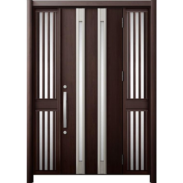 LIXIL リシェント 玄関ドア3 断熱仕様 / 非防火 K4 M24型 アルミ色 両袖飾り 中桟付ポスト無 特注サイズ W：1,196〜1,695mm × H：1,739〜2,439mm ...