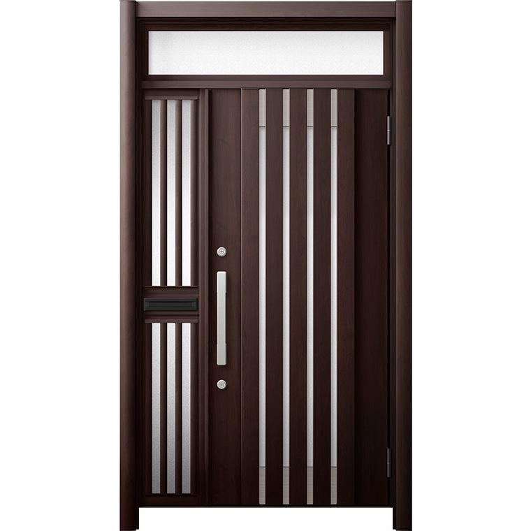 LIXIL リシェント 玄関ドア3 断熱仕様 / 非防火 K4 M27型 アルミ色 片袖飾りランマ付中桟付ポスト付 特注寸法 W：1,073〜1,446mm × H：1,974〜2,600mm ...