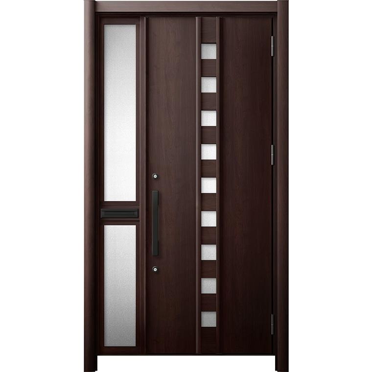 LIXIL リシェント 玄関ドア3 断熱仕様 / 非防火 K4 M28型 木目調 片袖 中桟付ポスト付 特注サイズ W：1,013〜1,336mm × H：1,739〜2,439mm カバー ...