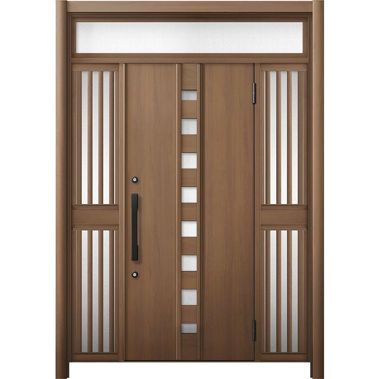 LIXIL リシェント 玄関ドア3 断熱仕様 / 非防火 K4 M28型 木目調 両袖飾りランマ付中桟付ポスト無 特注寸法 W：1,146〜1,695mm × H：1,974〜2,600mm ...