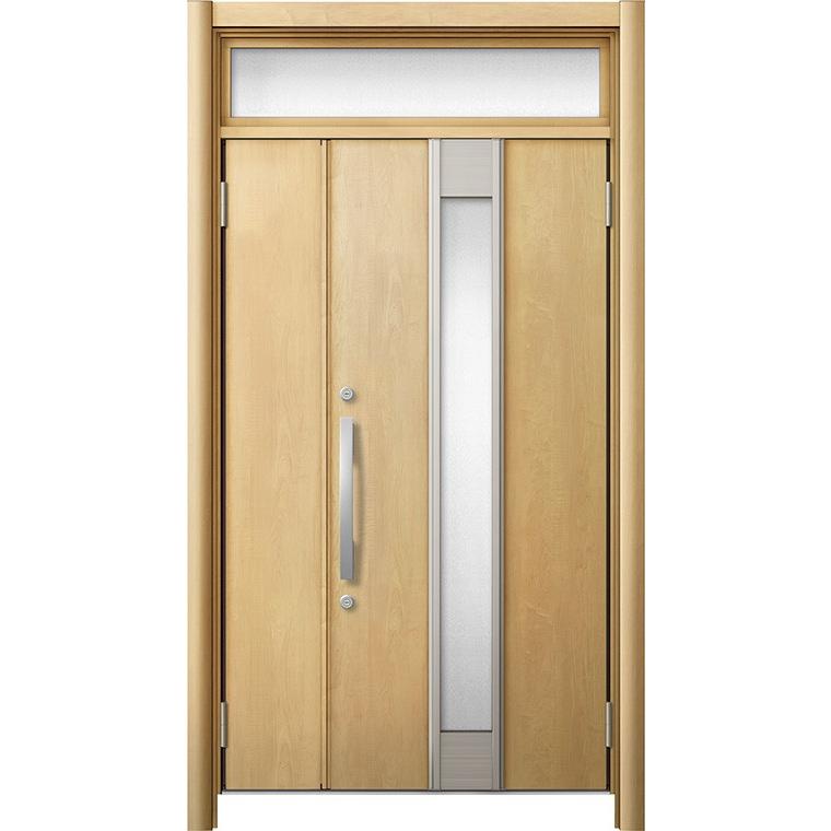 LIXIL リシェント 玄関ドア3 断熱仕様 / 非防火 K4 M77型 アルミ色 親子ランマ付 特注サイズ W：928〜1,480mm × H：1,974〜2,600mm カバー工法 ...