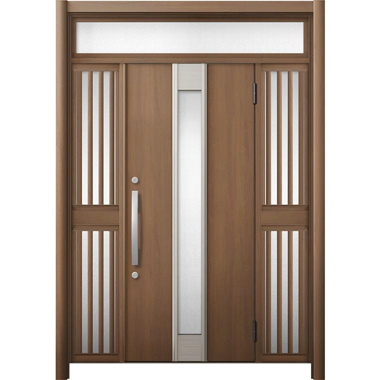 LIXIL リシェント 玄関ドア3 断熱仕様 / 非防火 K4 M77型 アルミ色 両袖飾りランマ付中桟付ポスト無 特注寸法 W：1,146〜1,695mm × H：1,974〜2,600mm ...