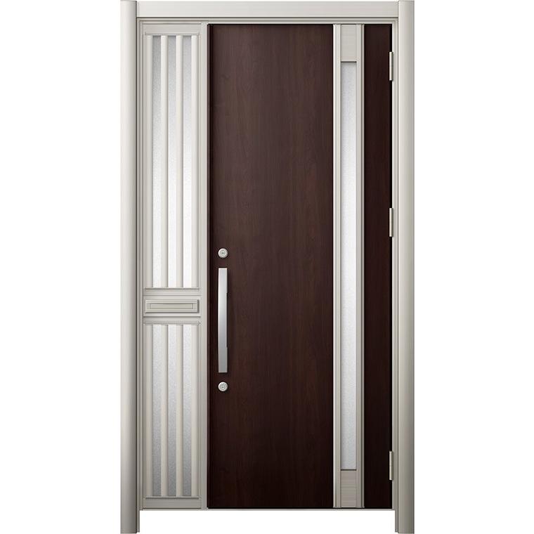 LIXIL リシェント 玄関ドア3 断熱仕様 / 非防火 K2 M78型 木目調 片袖飾り 中桟付ポスト付 特注サイズ W：1,013〜1,336mm × H：1,739〜2,439mm ...