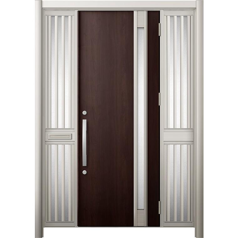 LIXIL リシェント 玄関ドア3 断熱仕様 / 非防火 K4 M78型 アルミ色 両袖飾り 中桟付ポスト付 特注サイズ W：1,312〜1,695mm × H：1,739〜2,439mm ...