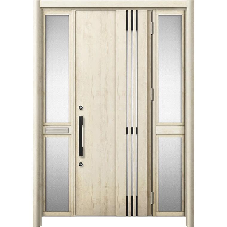 LIXIL リシェント 玄関ドア3 断熱仕様 / 非防火 K2 M83型 木目調 両袖 中桟付ポスト付 特注サイズ W：1,362〜1,695mm × H：1,839〜2,356mm カバー ...