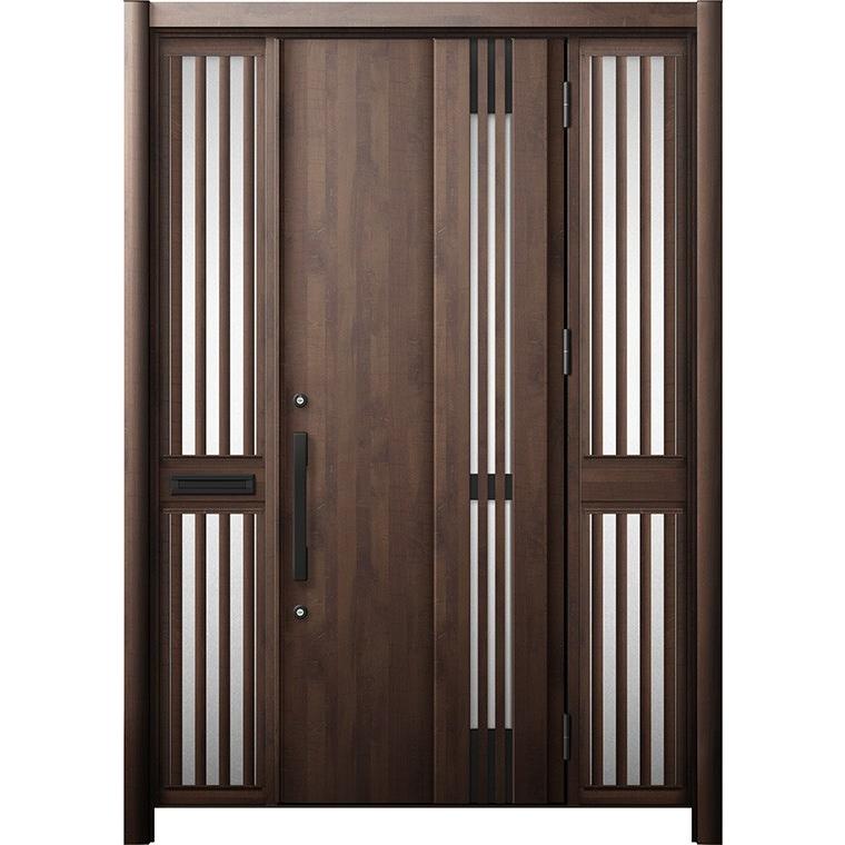 LIXIL リシェント 玄関ドア3 断熱仕様 / 非防火 K2 M83型 木目調 両袖飾り 中桟付ポスト付 特注サイズ W：1,362〜1,695mm × H：1,839〜2,356mm ...